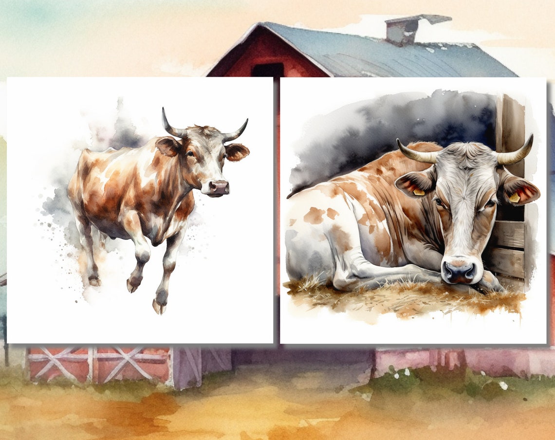 14 Watercolor (milk) Cow Illustration Cliparts - Digital Download ...