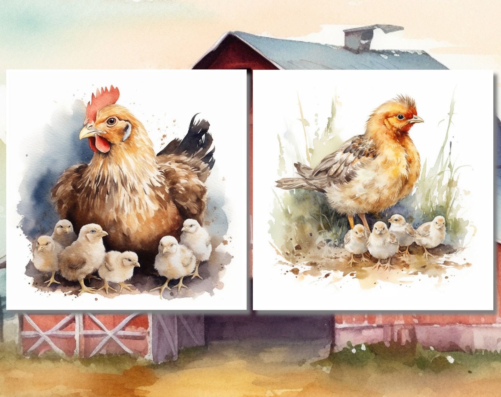 15 Watercolor Chicken / Hen / Rooster / Chicks Illustration - Etsy
