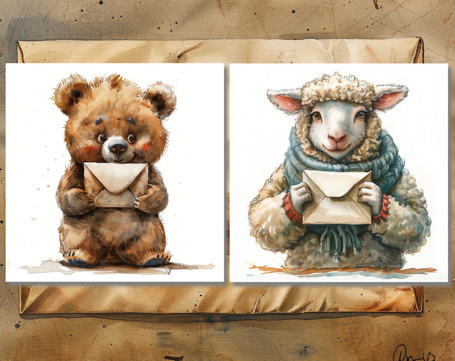 15 Watercolor Mail Post Envelope Animals Illustration Cliparts ...