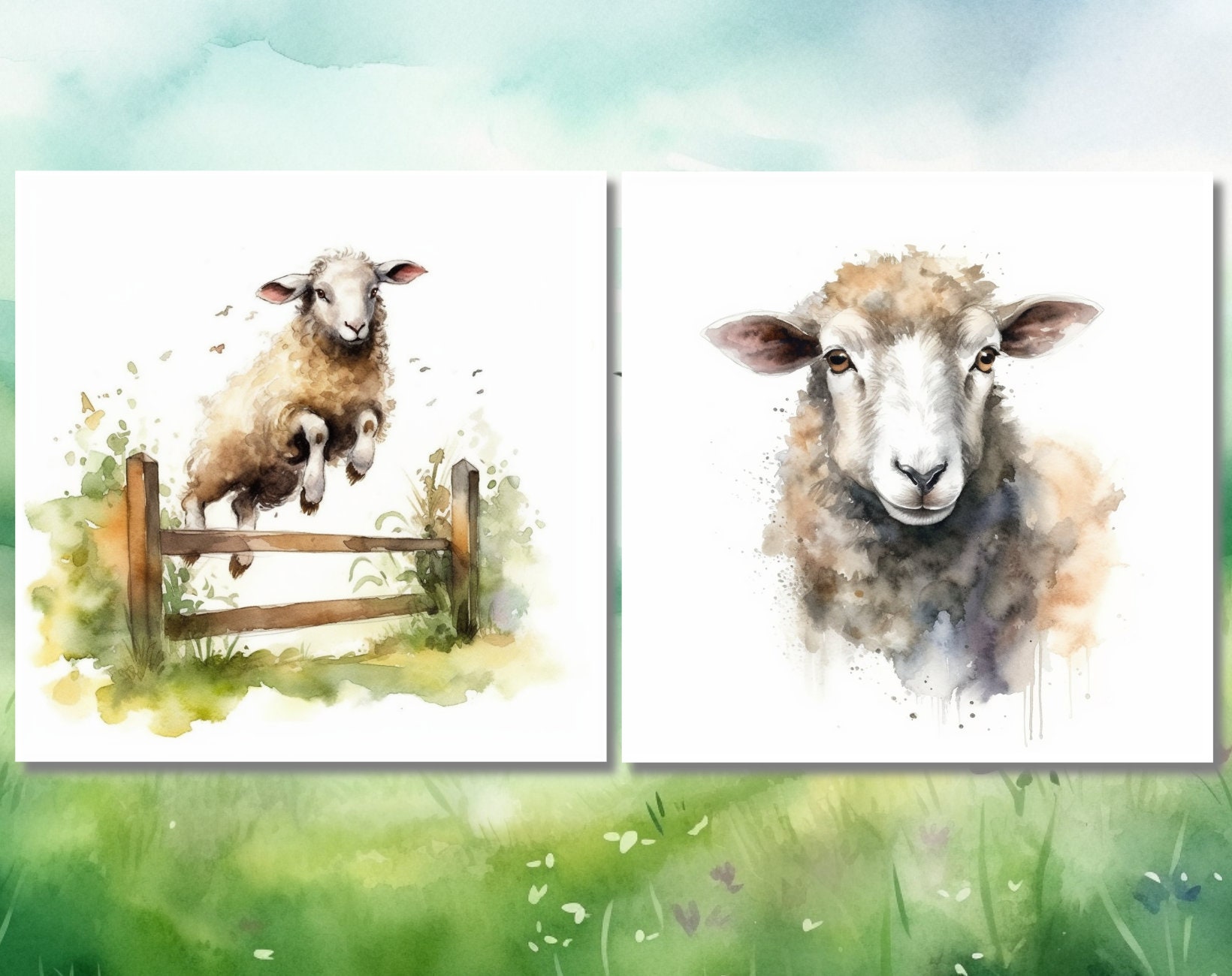 15 Watercolor Sheep Illustration Cliparts - Digital Download ...