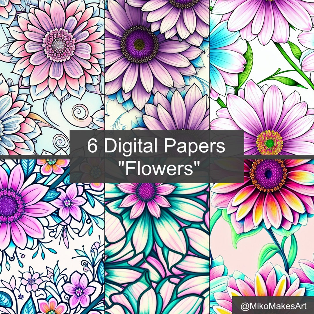 6 Digital Paper "flower"- Style, Seamless Pattern, Flower Prints ...