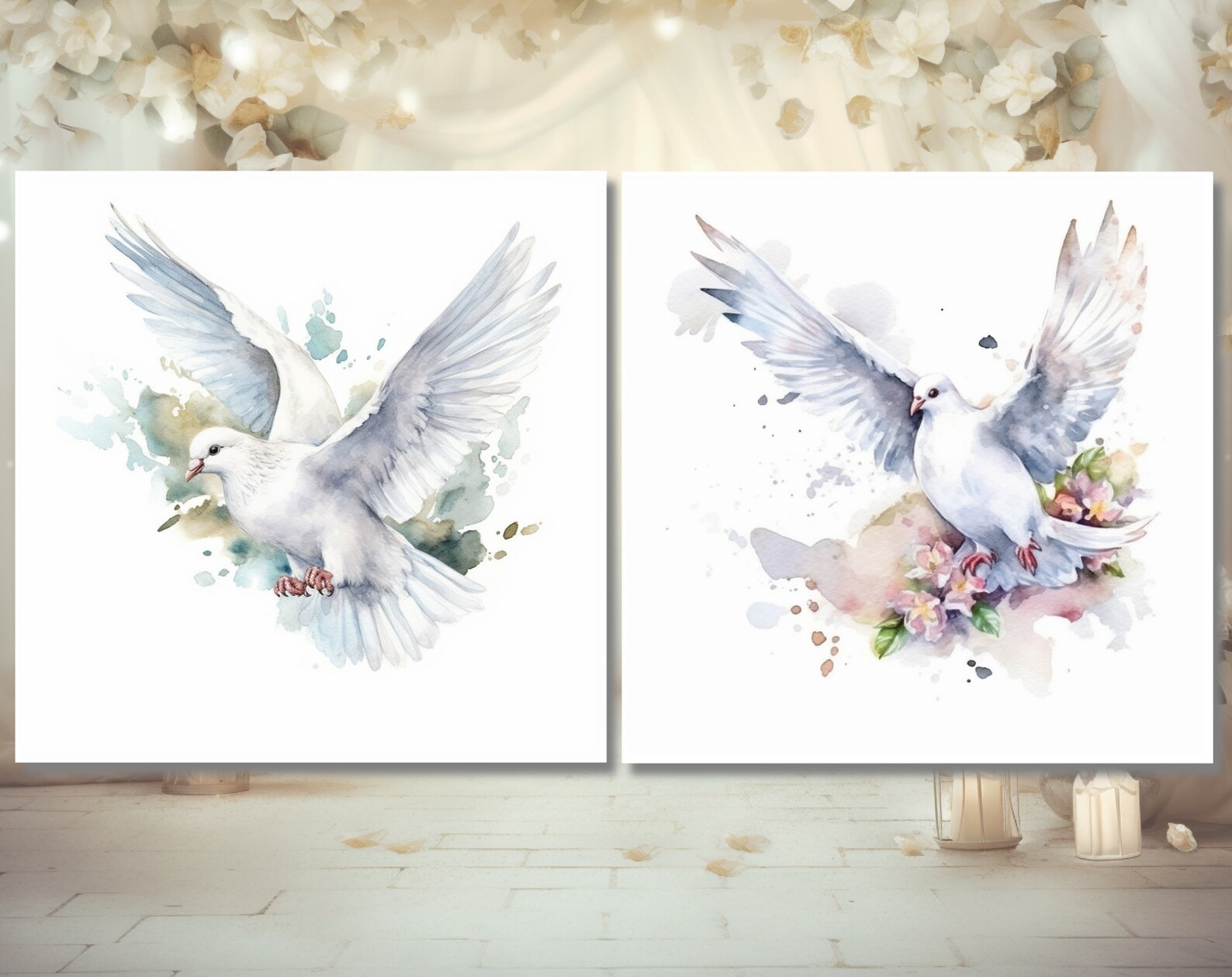 15 Watercolor White Doves Illustrations Cliparts Digital Download ...
