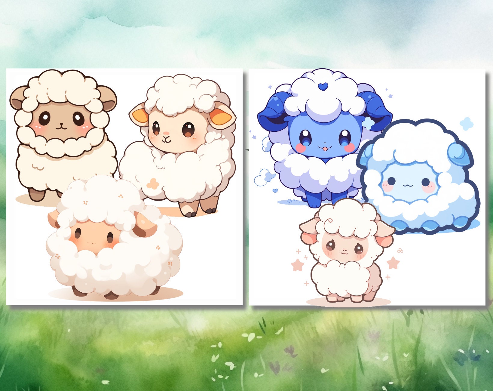 31 Sheep Cartoon / Anime Illustrations Cliparts - Digital Download ...