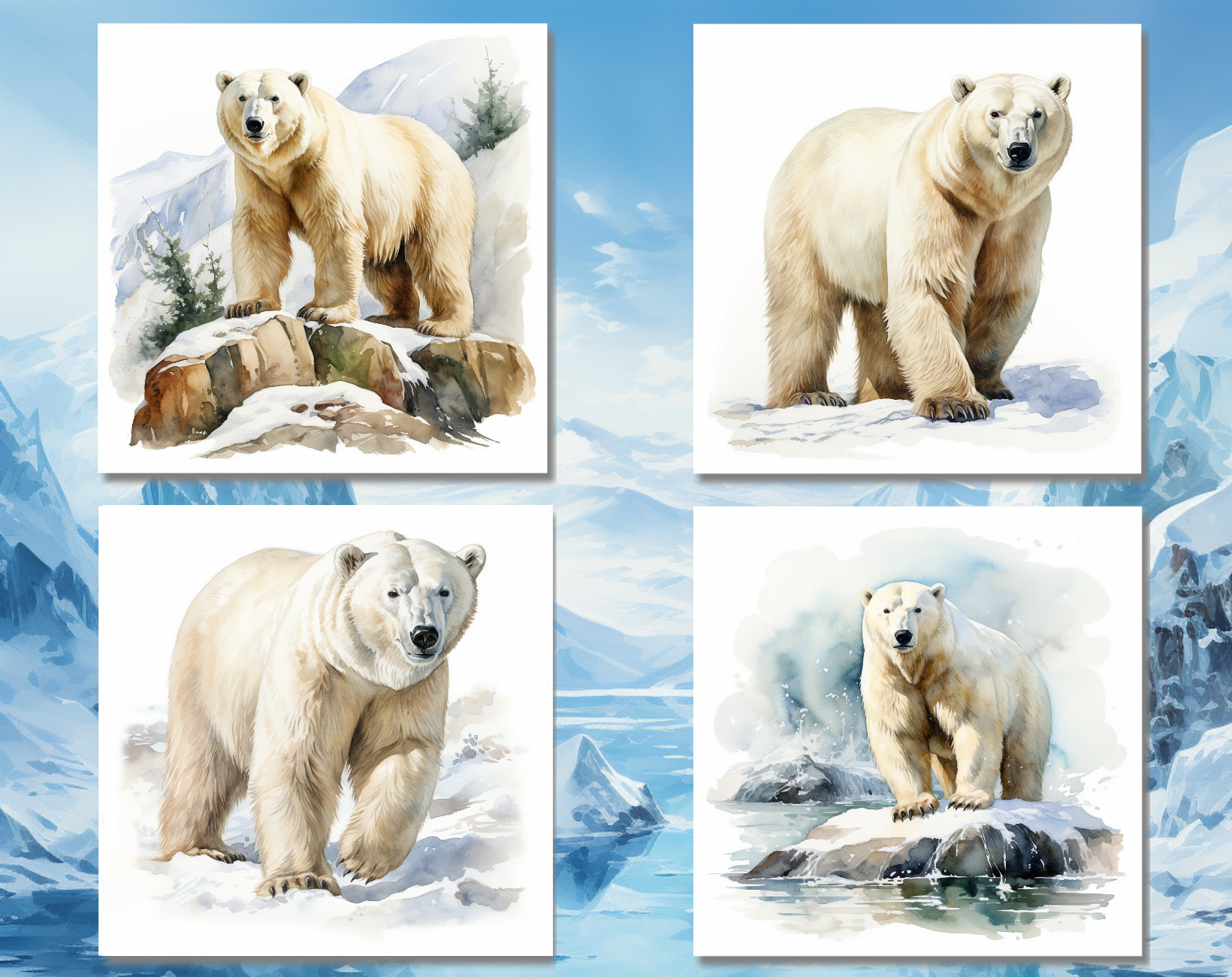 20 Watercolor Polar Bear Illustration Cliparts - Digital Download ...