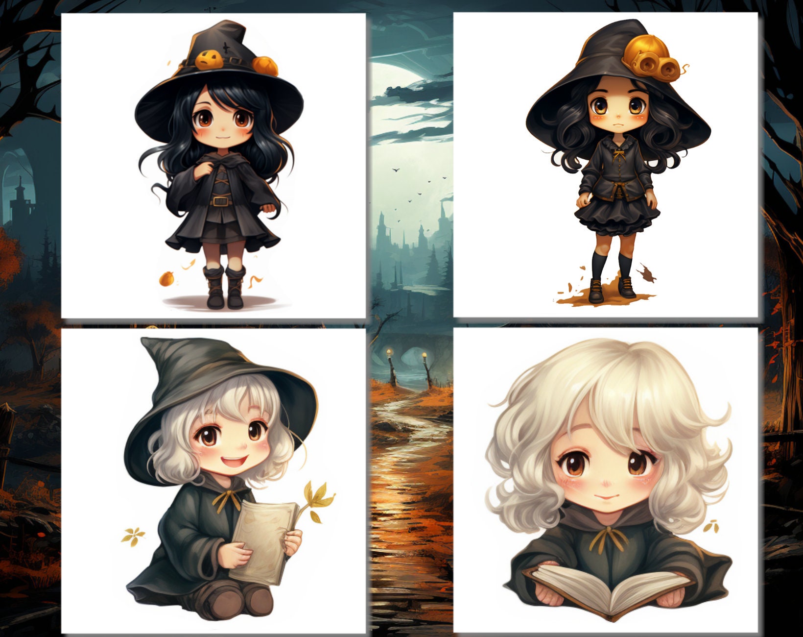 31 Cute Witches Illustration Cliparts Style for Children - Etsy