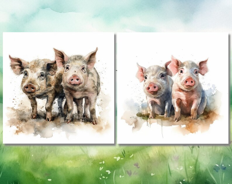 15 Watercolor Pig Illustration Cliparts - Digital Download - Printable ...