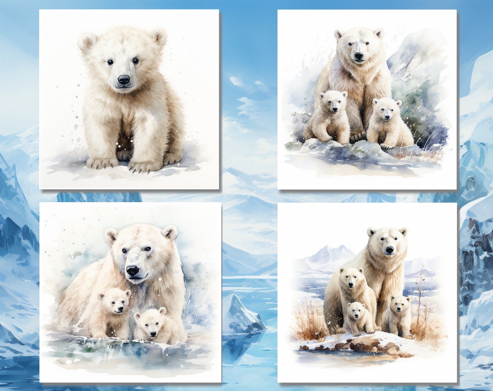 20 Watercolor Polar Bear Illustration Cliparts - Digital Download ...