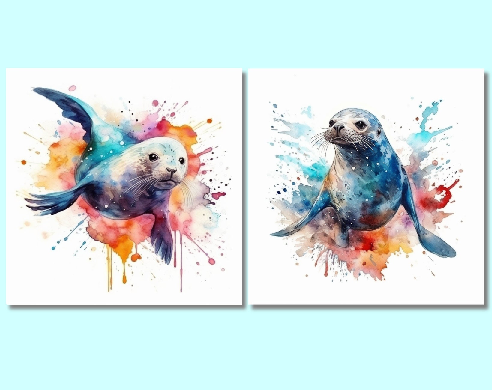 14 Watercolor Colorful Seal Illustrations Cliparts Digital Download ...