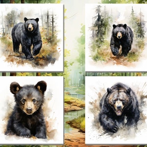 20 Watercolor Black Bear Illustration Cliparts - Digital Download ...