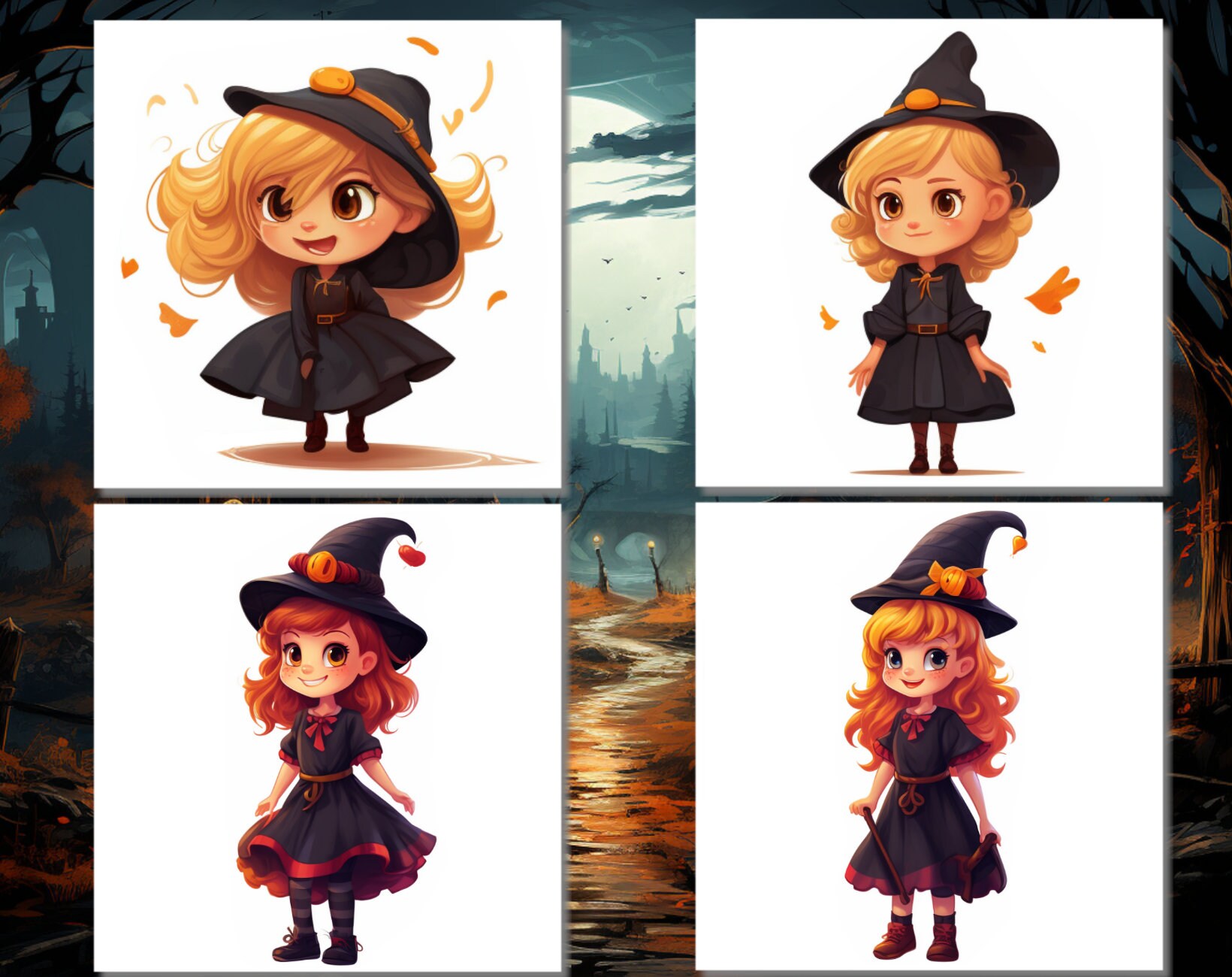 31 Cute Witches Illustration Cliparts - Style for Children - Digital ...