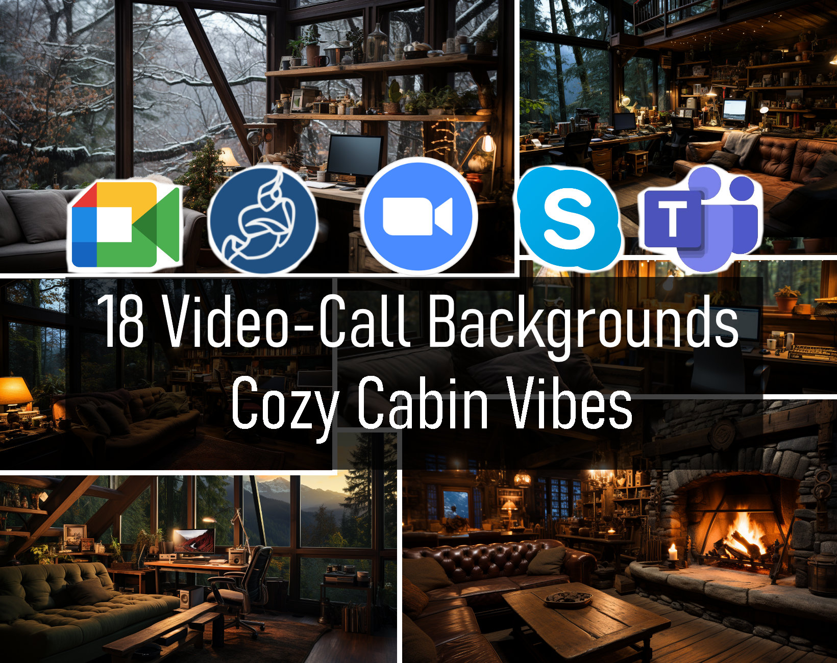 18 Videocall Background - Meeting Wallpaper - Cozy Cabin Vibes - Full ...