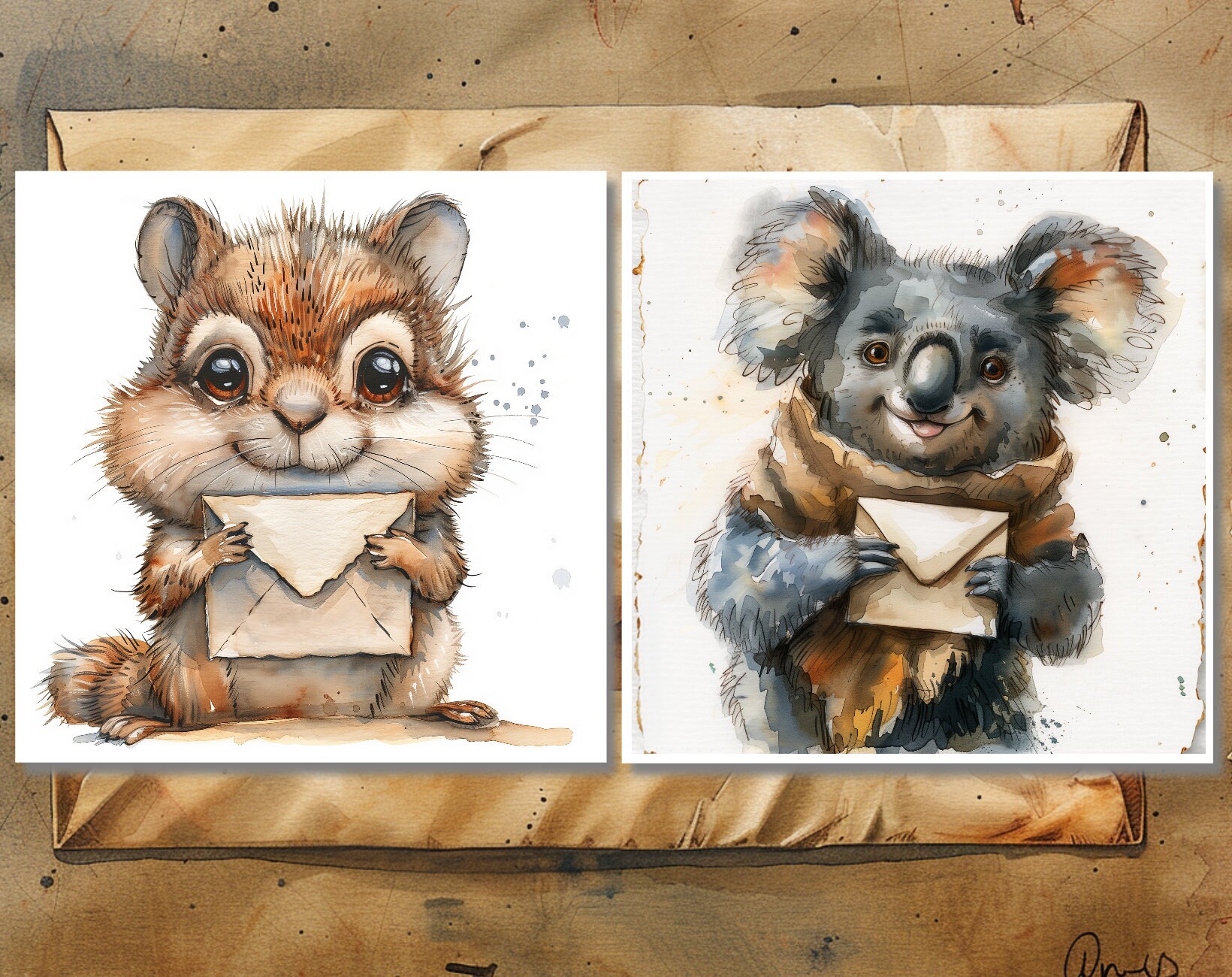 15 Watercolor Mail Post Envelope Animals Illustration Cliparts ...