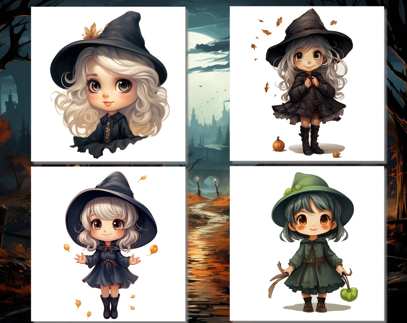 31 Cute Witches Illustration Cliparts - Style for Children - Digital ...