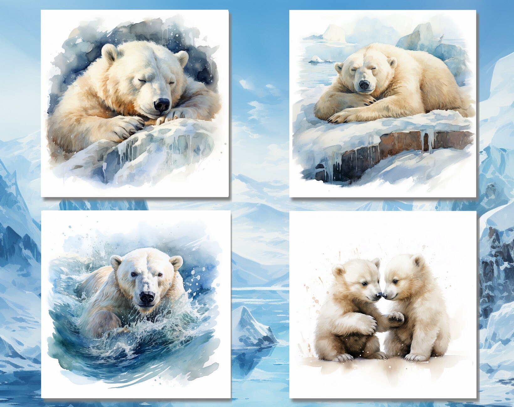20 Watercolor Polar Bear Illustration Cliparts - Digital Download ...