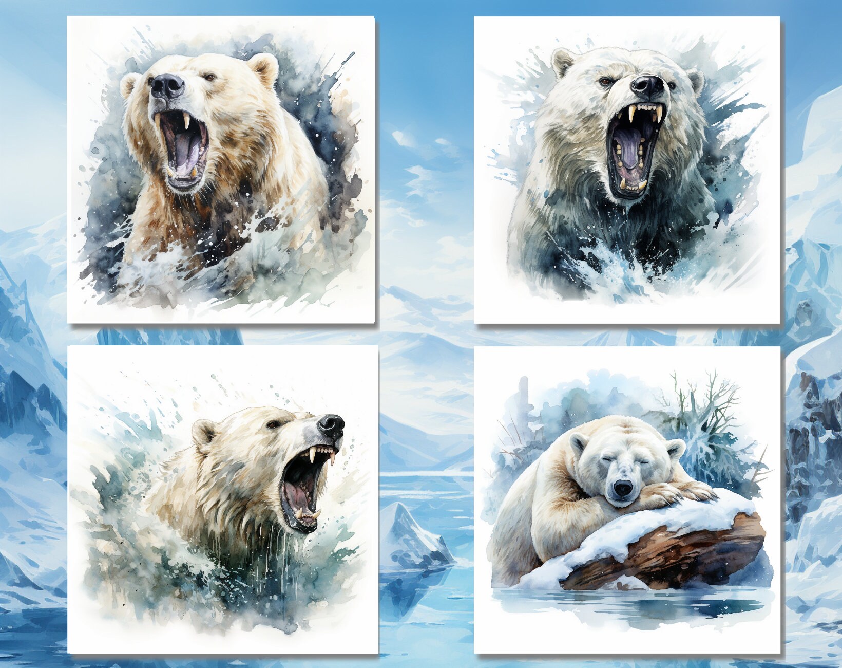 20 Watercolor Polar Bear Illustration Cliparts - Digital Download ...