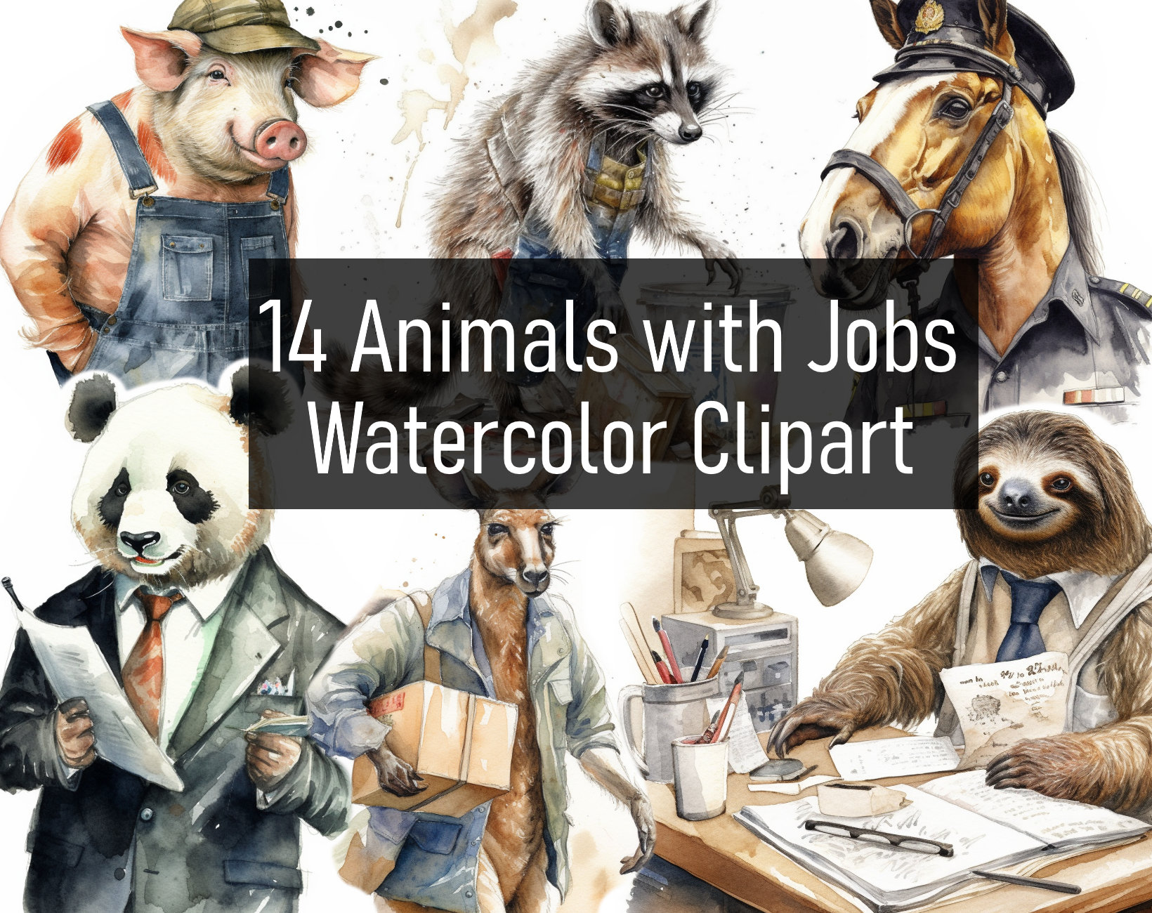 Buy 14 Animals With Jobs Illustrations Cliparts Digital Download ...