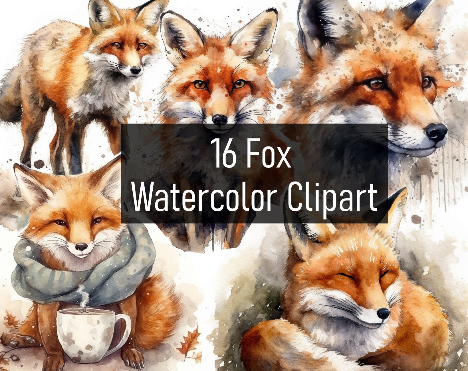 16 Watercolor Fox Illustrations Cliparts Wood Digital - Etsy