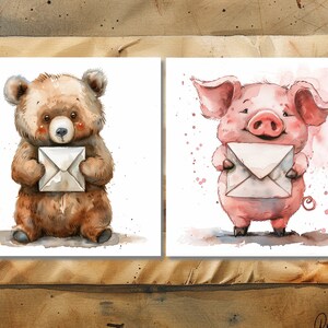 15 Watercolor Mail Post Envelope Animals Illustration Cliparts ...