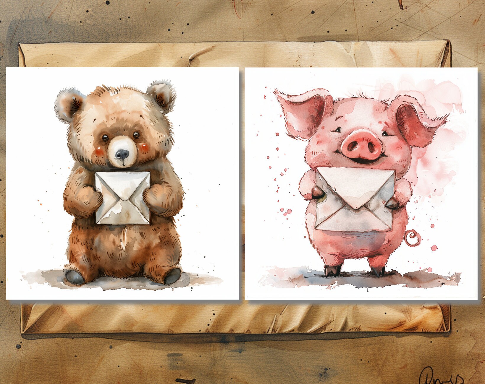 15 Watercolor Mail Post Envelope Animals Illustration Cliparts Digital ...