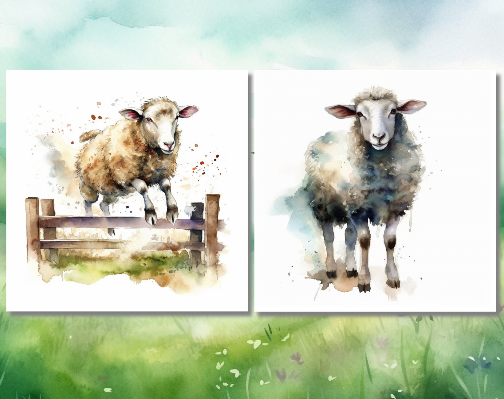 15 Watercolor Sheep Illustration Cliparts - Digital Download ...