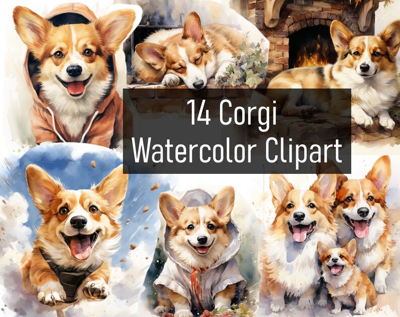 14 Watercolor Corgi Dog Illustration Cliparts - Digital Download ...