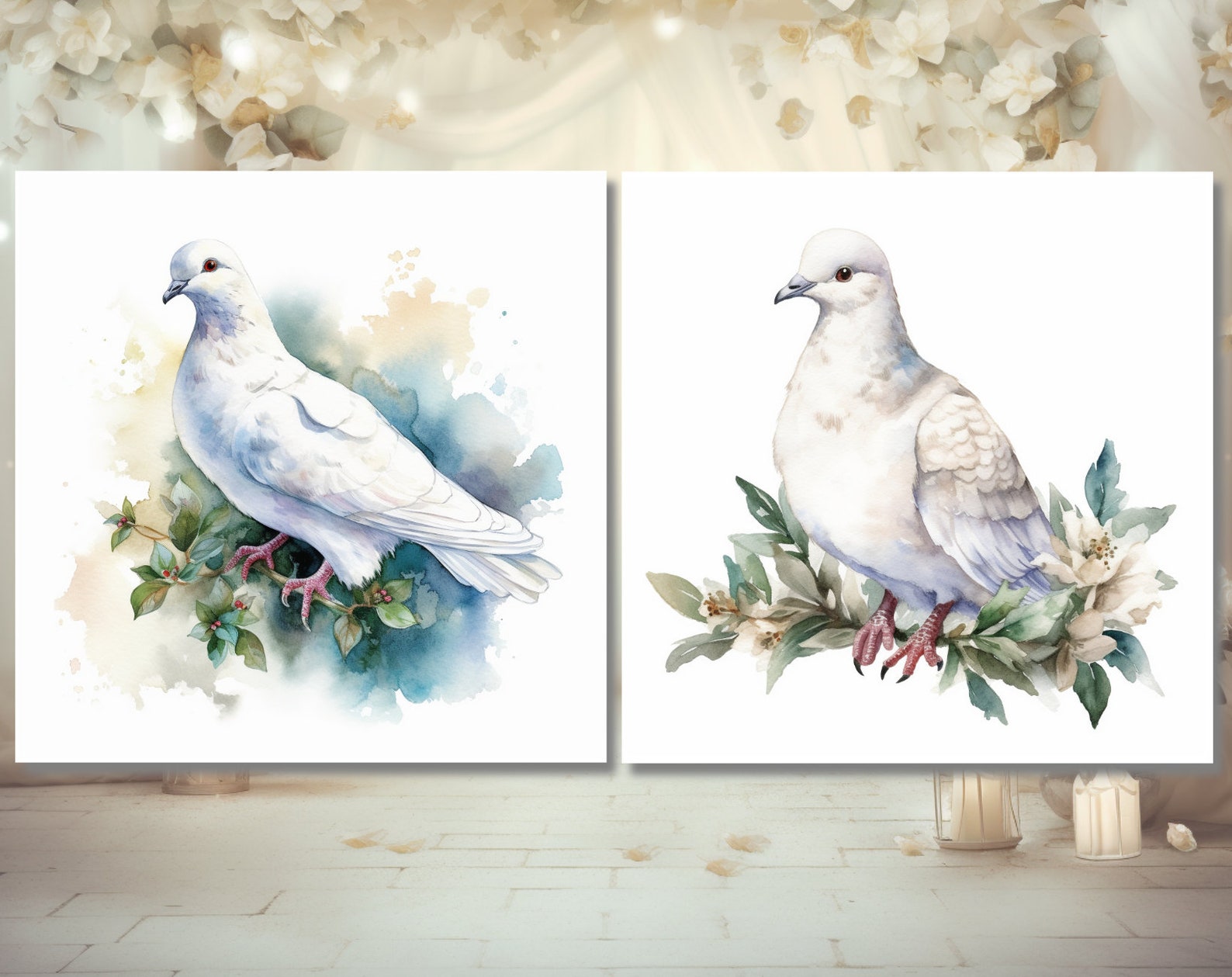 15 Watercolor White Doves Illustrations Cliparts Digital Download ...