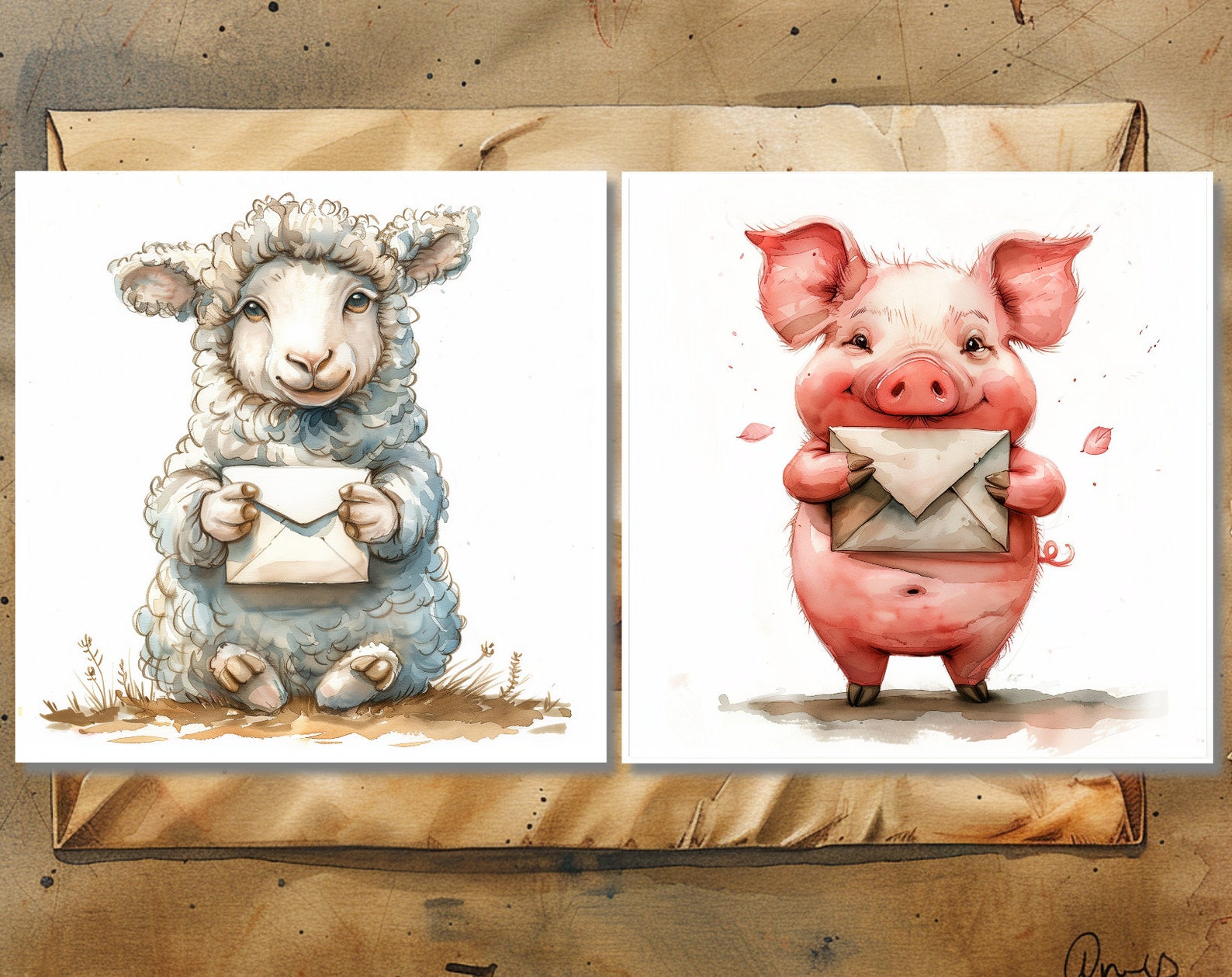 15 Watercolor Mail Post Envelope Animals Illustration Cliparts ...