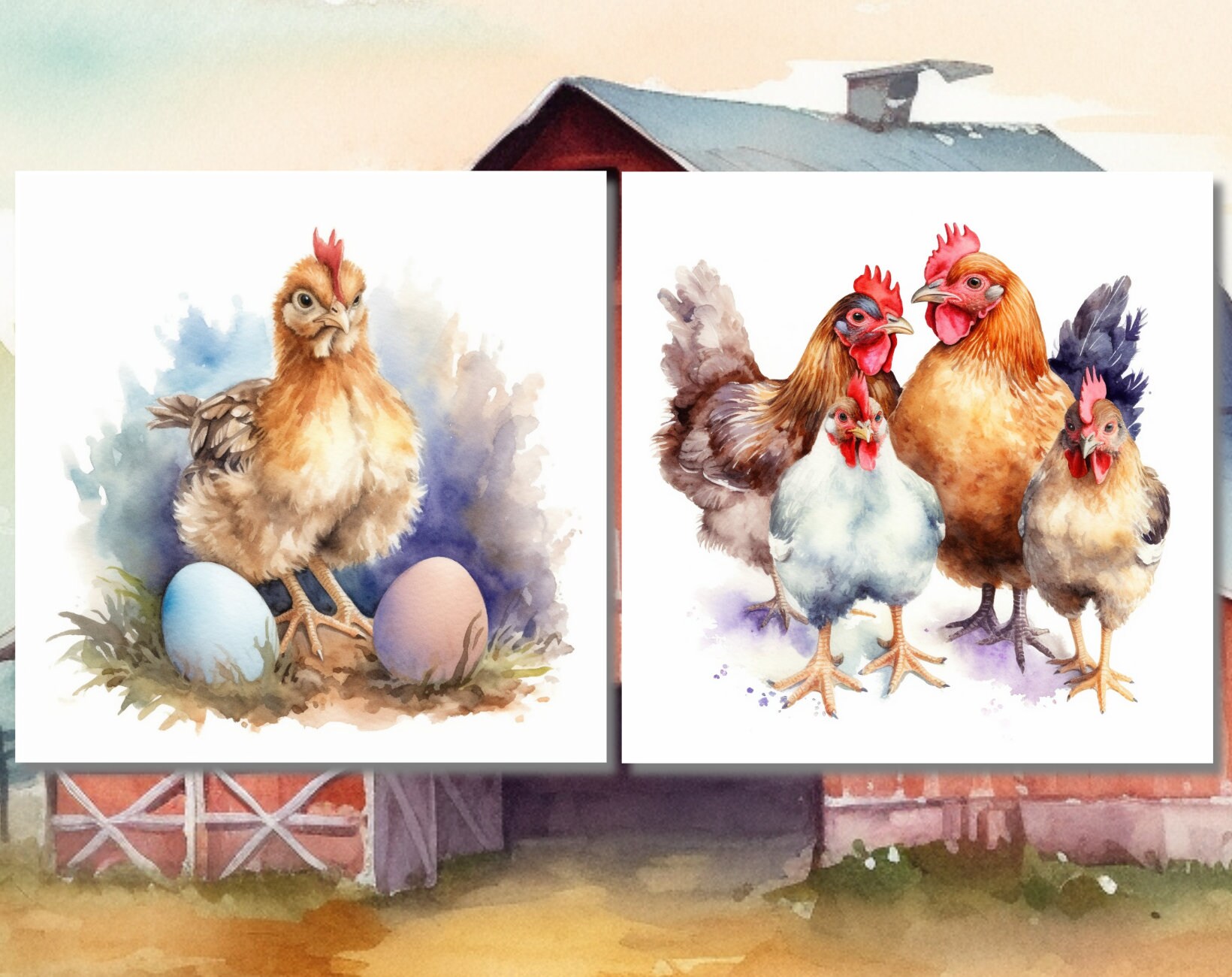 15 Watercolor Chicken / Hen / Rooster / Chicks Illustration - Etsy