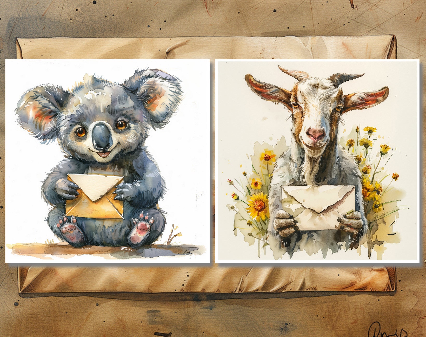 15 Watercolor Mail Post Envelope Animals Illustration Cliparts Digital ...
