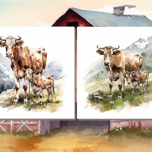 14 Watercolor (milk) Cow Illustration Cliparts - Digital Download ...