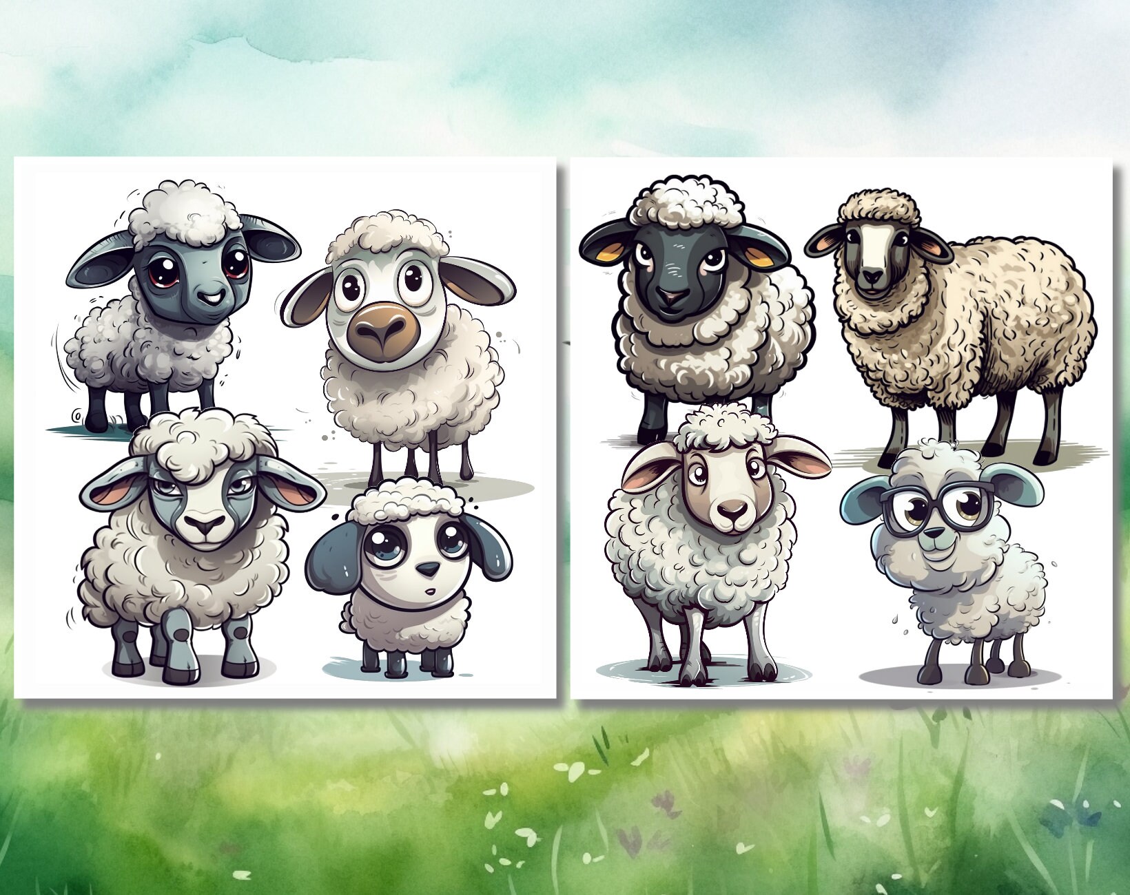 31 Sheep Cartoon / Anime Illustrations Cliparts - Digital Download ...