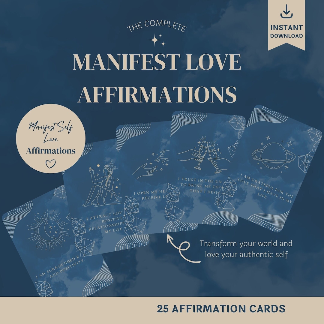 Manifest Love Affirmation Cards INSTANT DOWNLOAD | 25 Digital Planner ...