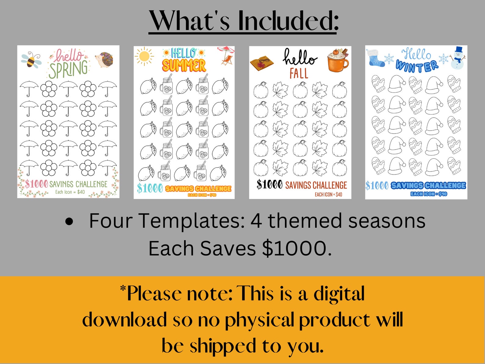 Four Seasons Printable PDF Savings Challenge | Savings Challenge Bundle ...