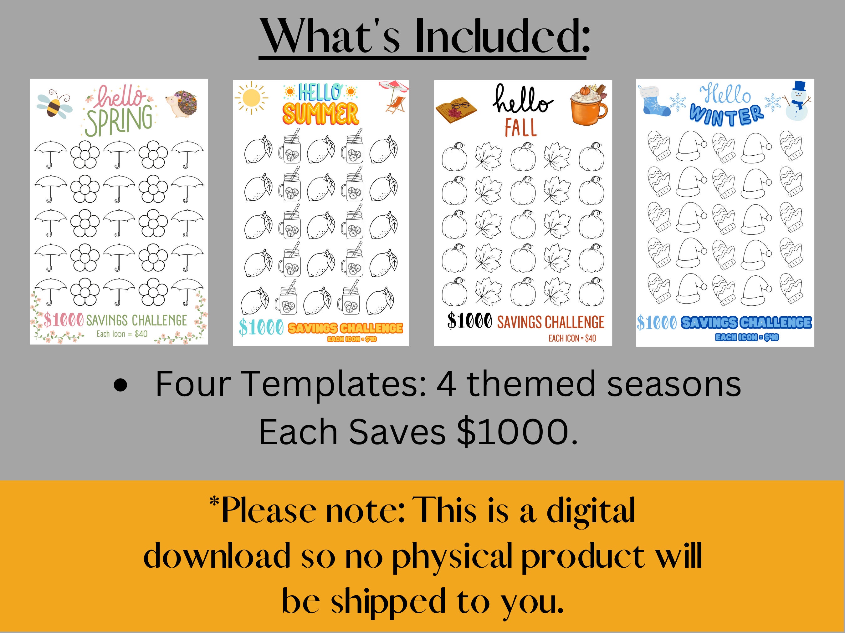Four Seasons Printable PDF Savings Challenge | Savings Challenge Bundle ...
