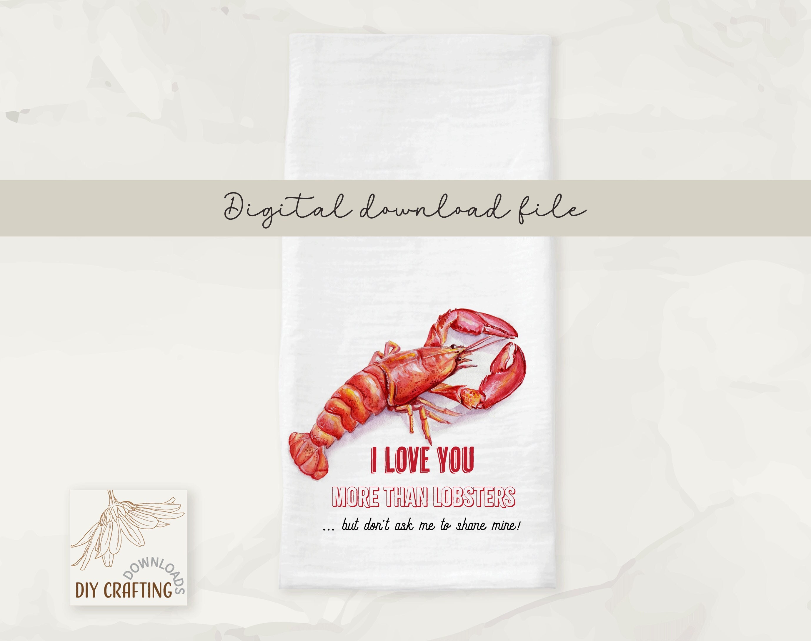 Lobster Love Digital Download File for Tea Towel Decorating, Digital ...