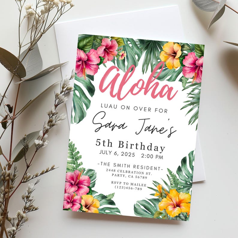 Editable Luau Birthday Bundle Girl Birthday Invitation Aloha Hawaiian ...