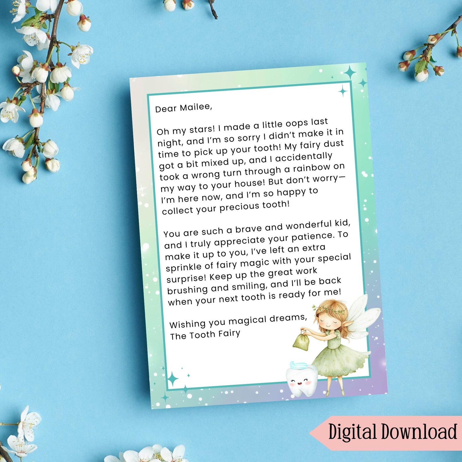 Editable Tooth Fairy Apology Note Official Fairy Letter Missed Visit ...