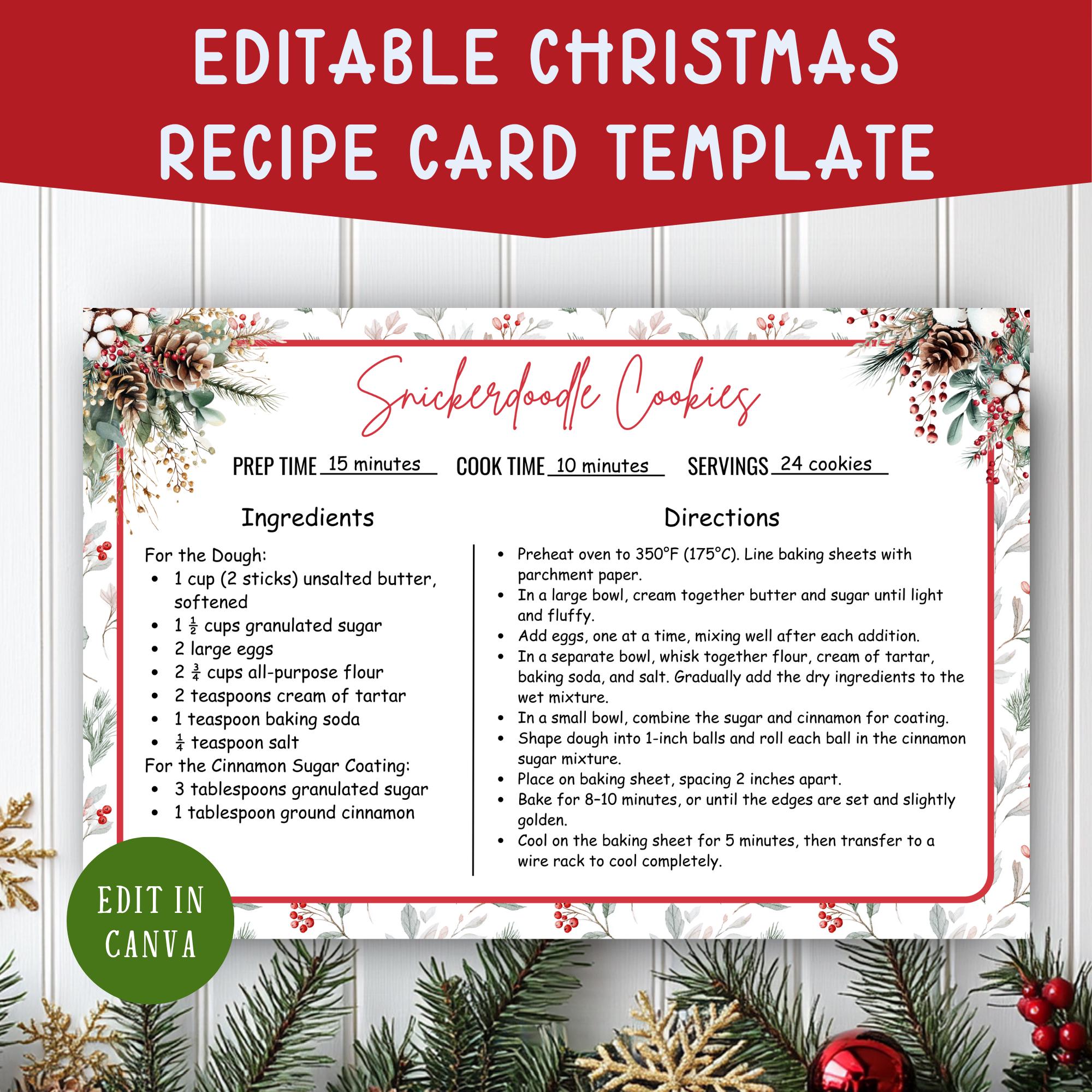 Christmas Recipe Card Template, Printable Holiday Recipe Template ...