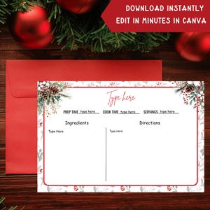 Christmas Recipe Card Template, Printable Holiday Recipe Template ...