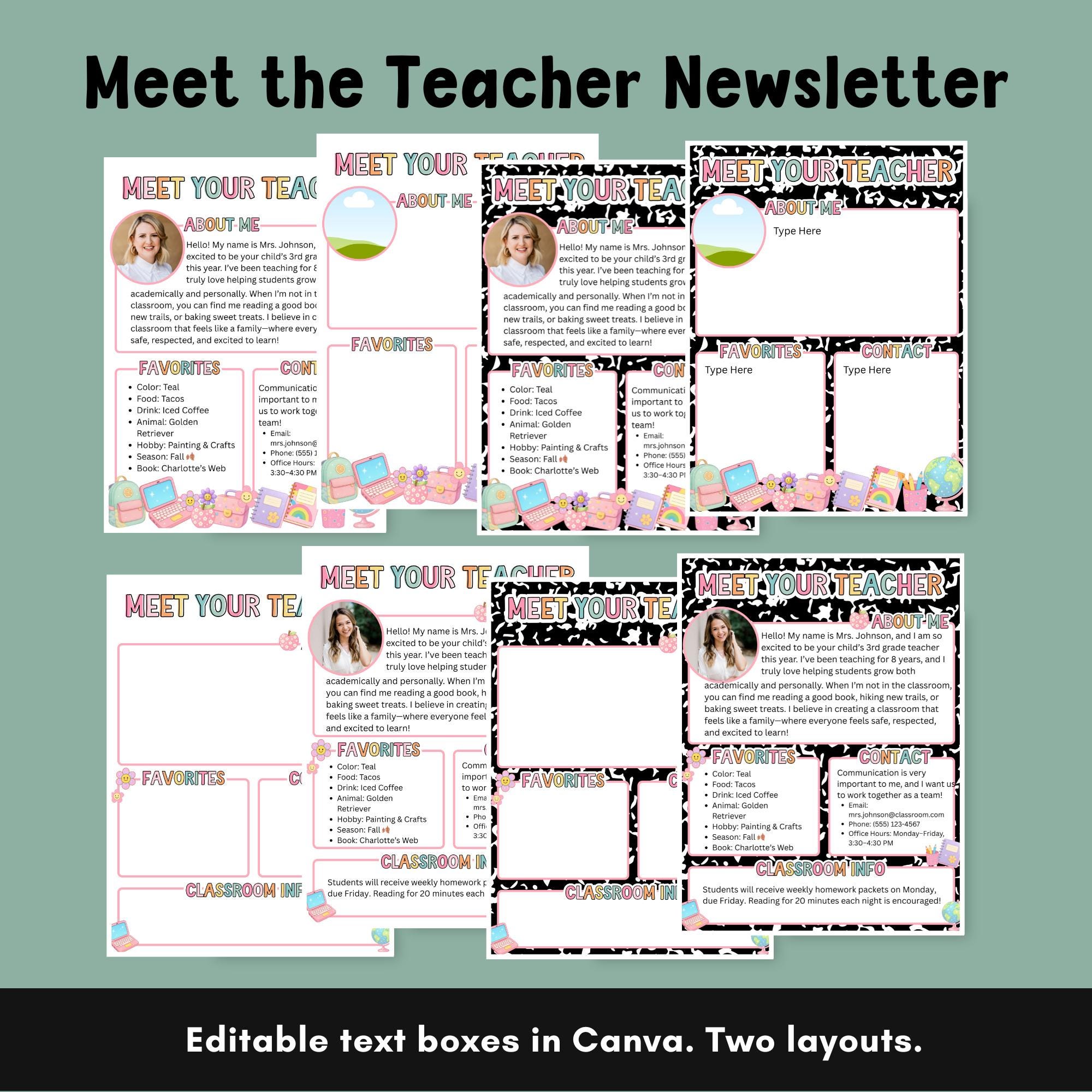 Meet the Teacher Classroom Printable Template Teacher Introduction ...