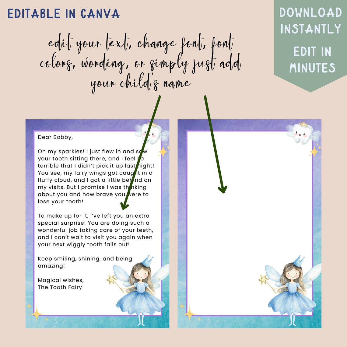 Editable Tooth Fairy Apology Note Printable Letter for Kids Boy Girl ...