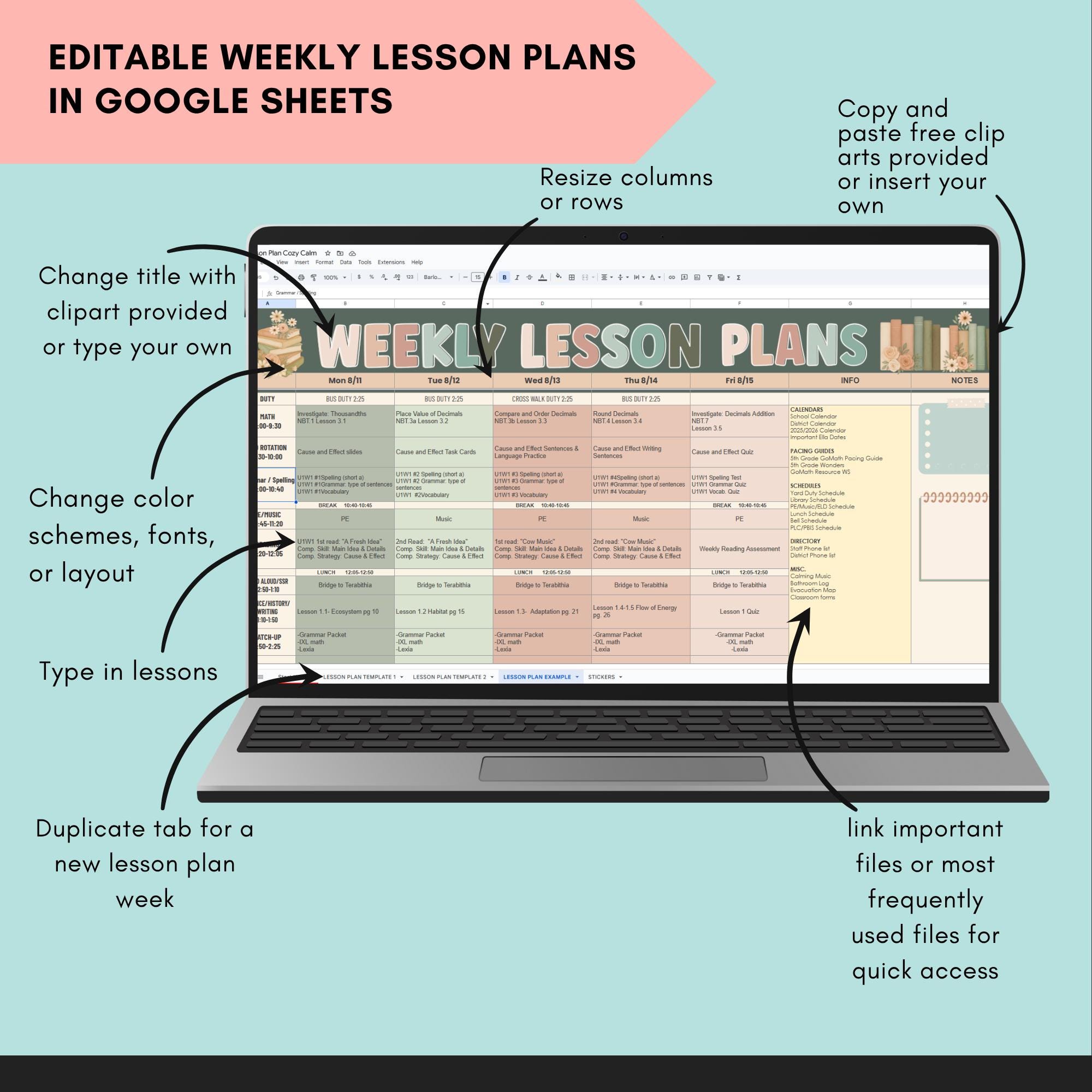 Editable Teacher Weekly Lesson Plans Google Sheets Digital Template ...