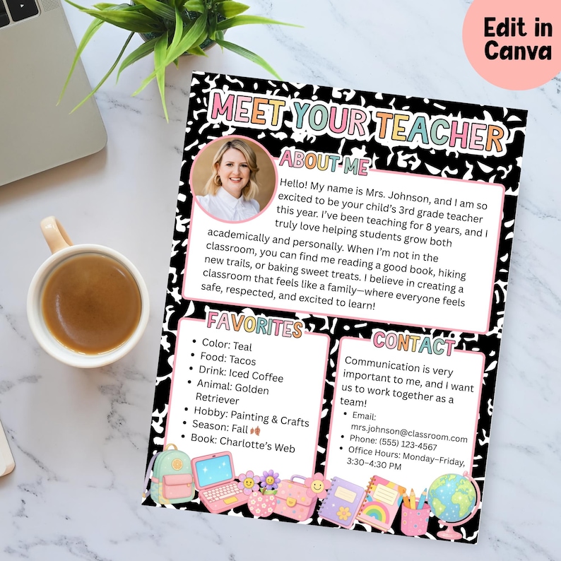 Meet the Teacher Classroom Printable Template Teacher Introduction ...