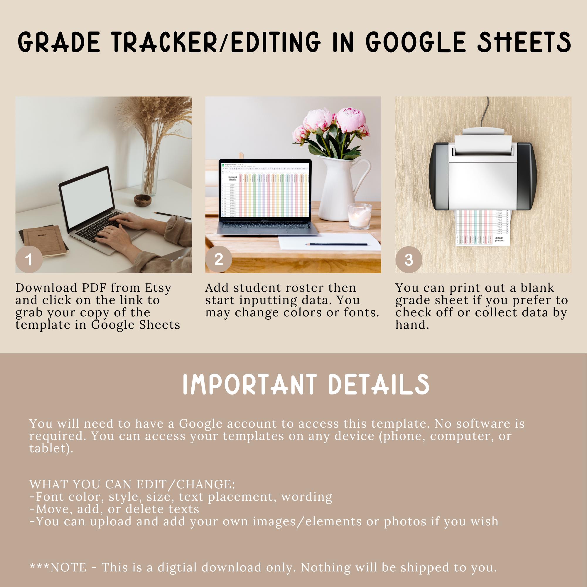 Editable Google Sheets Student Grade Checklist Chart Digital Student ...