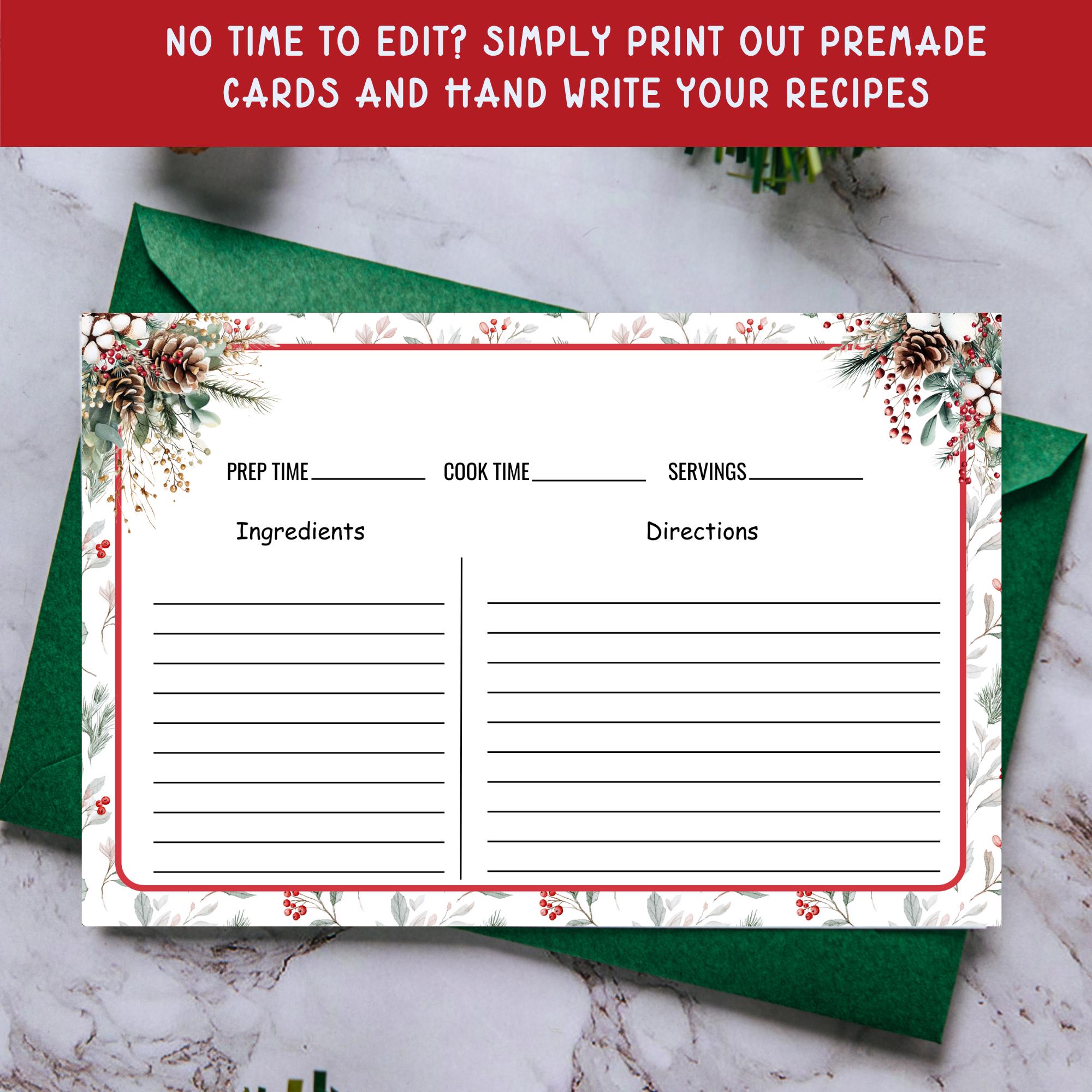 Christmas Recipe Card Template, Printable Holiday Recipe Template ...