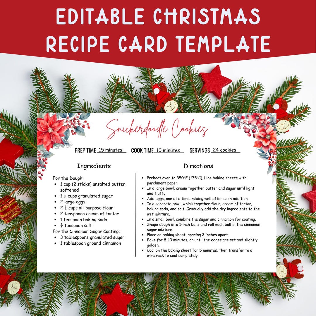 Editable Christmas Cookie Recipe Card Exchange, Printable Holiday ...