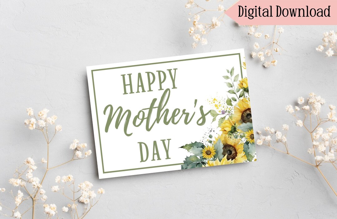 Sunflower Mother's Day Card, Beautiful Watercolor Sunflower Happy ...