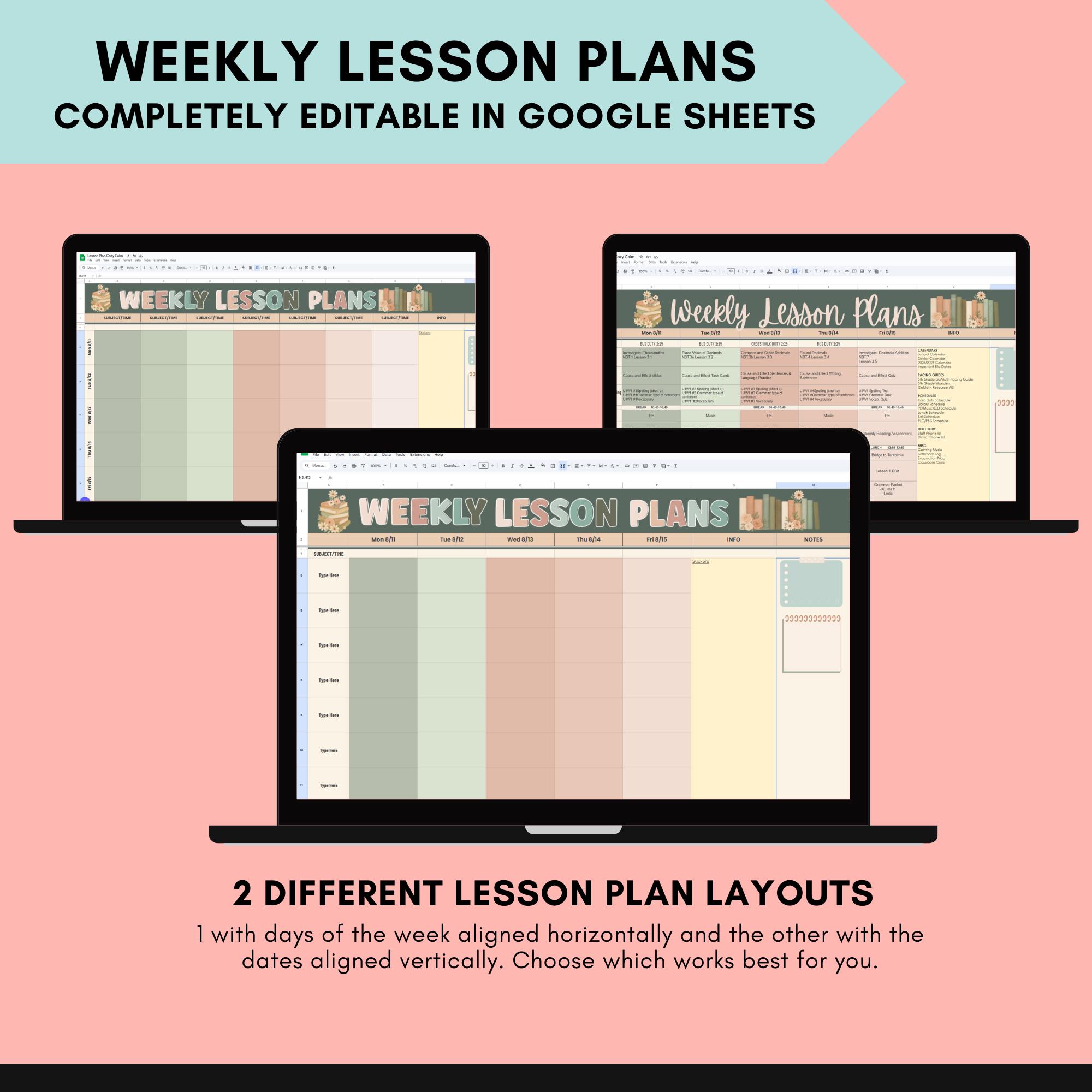 Editable Teacher Weekly Lesson Plans Google Sheets Digital Template ...