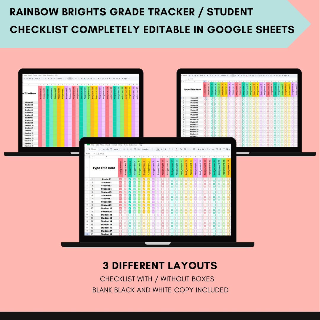Editable Google Sheets Student Grade Assignment Checklist Digital ...