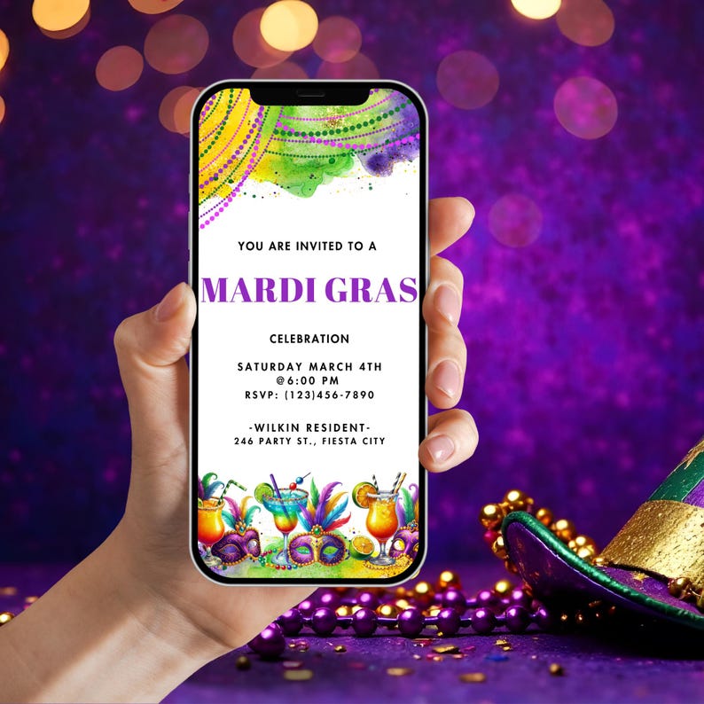 Editable Mardi Gras Birthday Invitation Carnival Themed Party ...